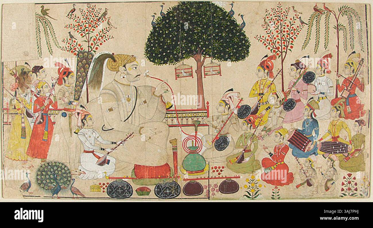 A circa 1715 painting depicting Maharaja Raj Singh of Sawar with his ...