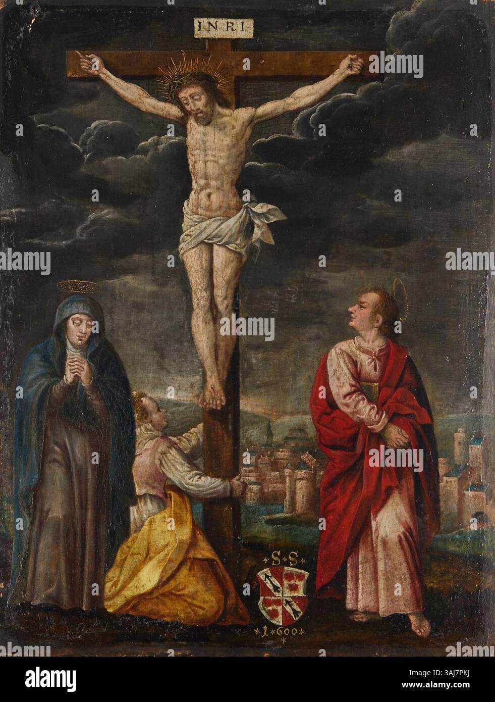 The crucifixion scene from 1600 depicts Mary, Mary Magdalene, and the disciple John under Christ ...