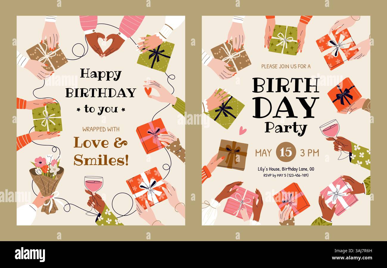 Happy Birthday greeting cards. Vertical templates Stock Vector Image ...