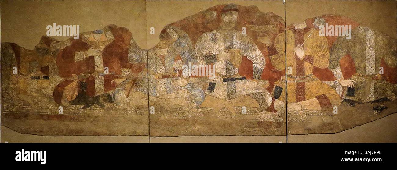 This mural from Penjikent, on display in the Hermitage Museum, depicts ...