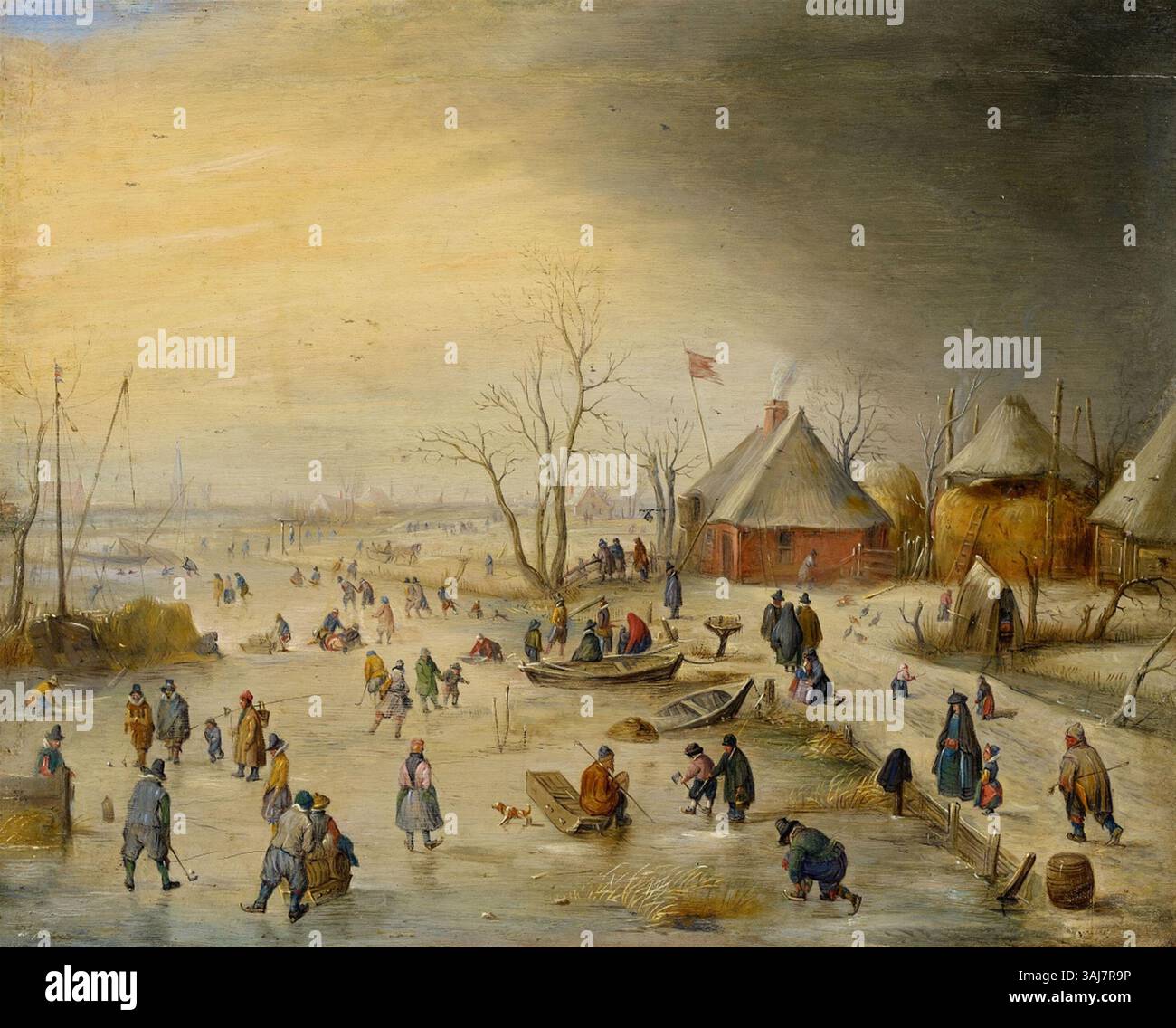 A winter landscape painting by a follower of Hendrick Avercamp ...