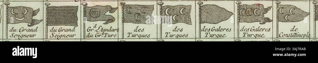 This 1750 chart of naval flags includes the flags of the Ottoman Empire ...