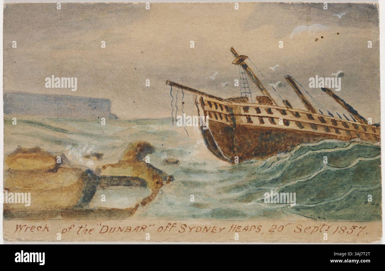 This watercolor painting from 1857 depicts the wreck of the 'Dunbar ...