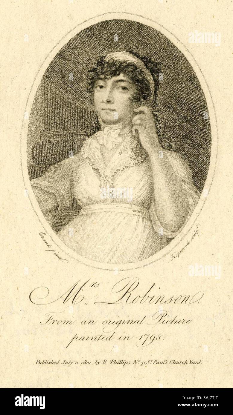 This 1798 print by James Hopwood the Elder, after James Cranke, portrays Mary Robinson. It ...
