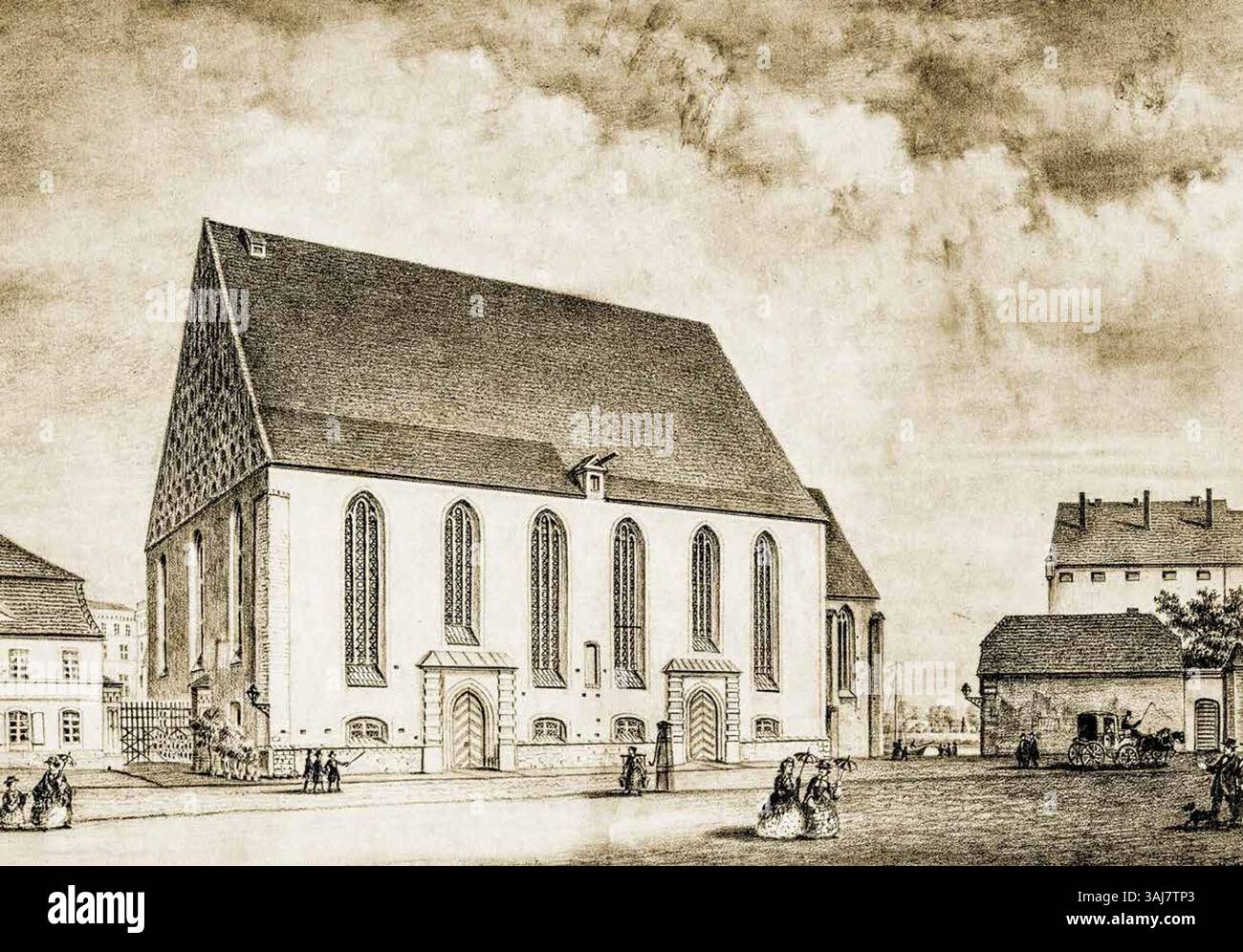 This 1863 print shows the exterior of the Nicolai Church (Lower Church ...