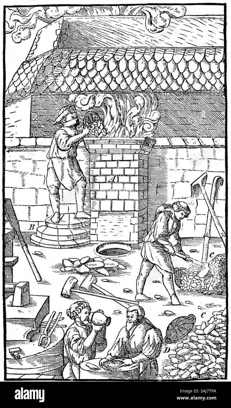 This illustration from Agricola’s 1556 work 'De re metallica' depicts ...