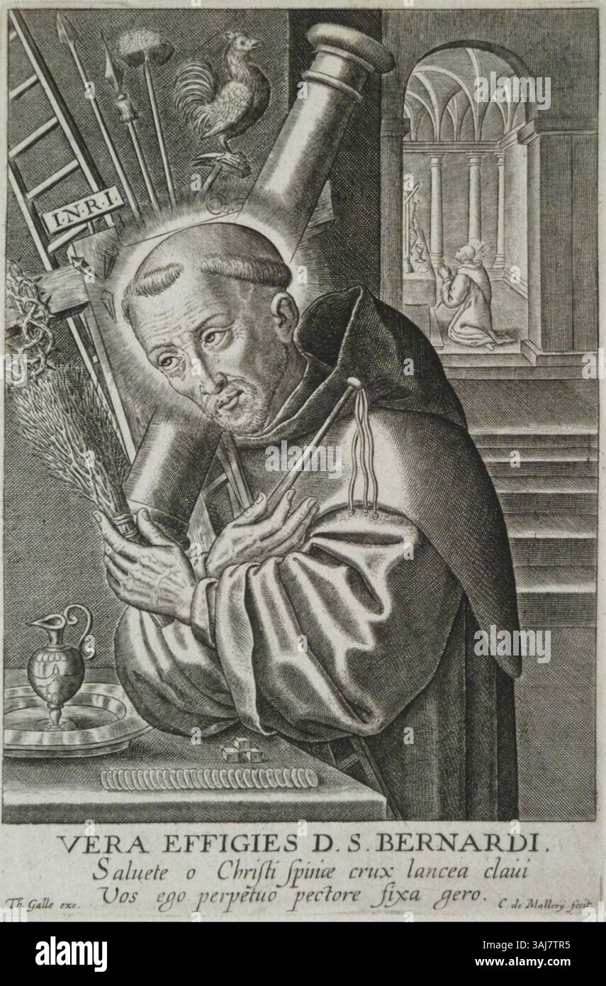 This 17th-century engraving by Philips van Mallery depicts St. Bernard ...