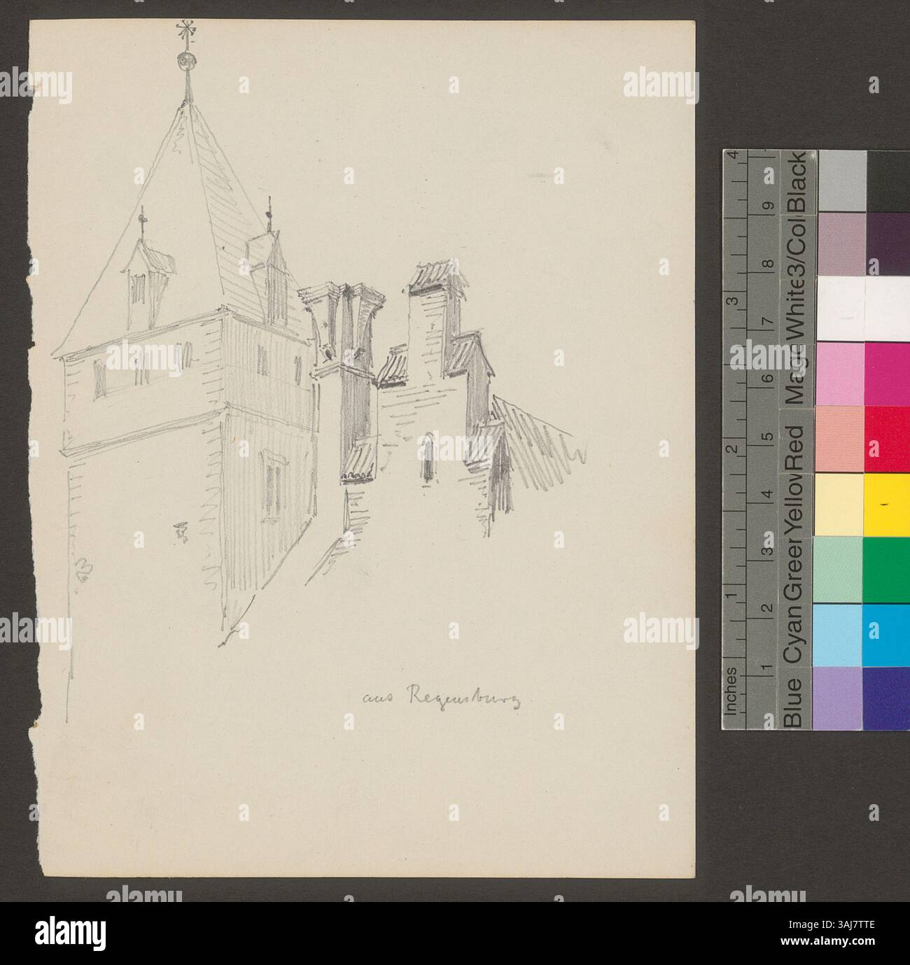 This image depicts an architectural element from Regensburg, created by Johann Rudolf Rahn in ...