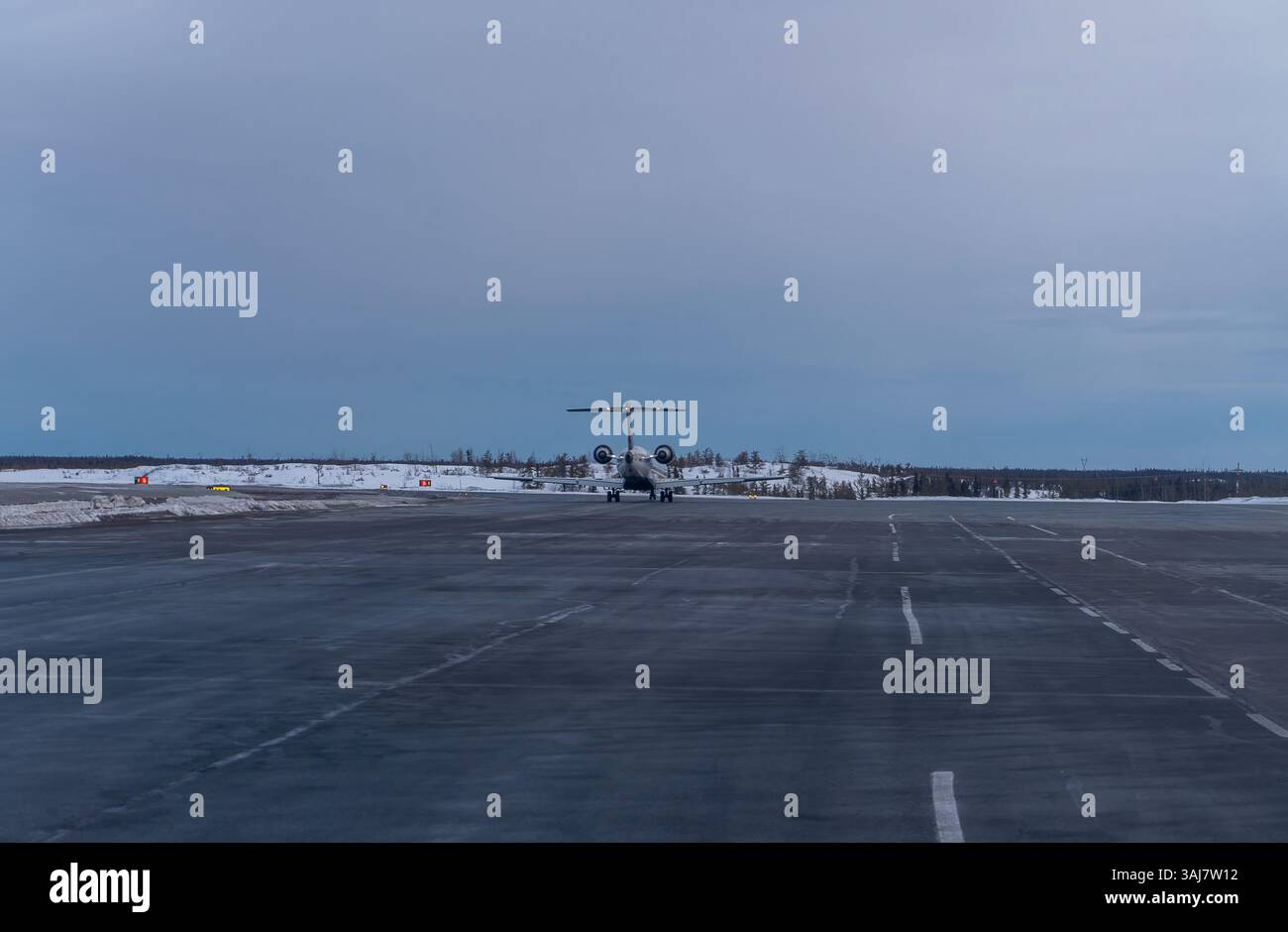 An aircraft waiting to take off from Yellowknife Airport in Canada ...