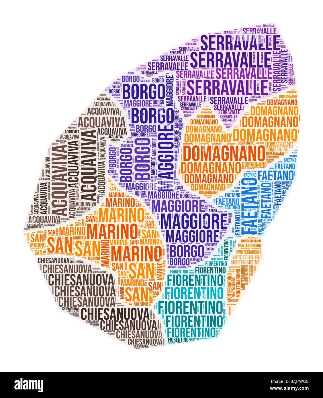 San Marino region word cloud. Country shape design. San Marino colored ...