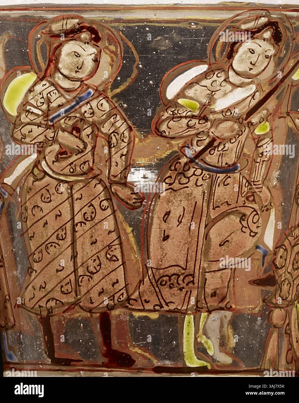 This image shows the left attendants of the Palmer Cup, a 13th-century Islamic artifact housed ...