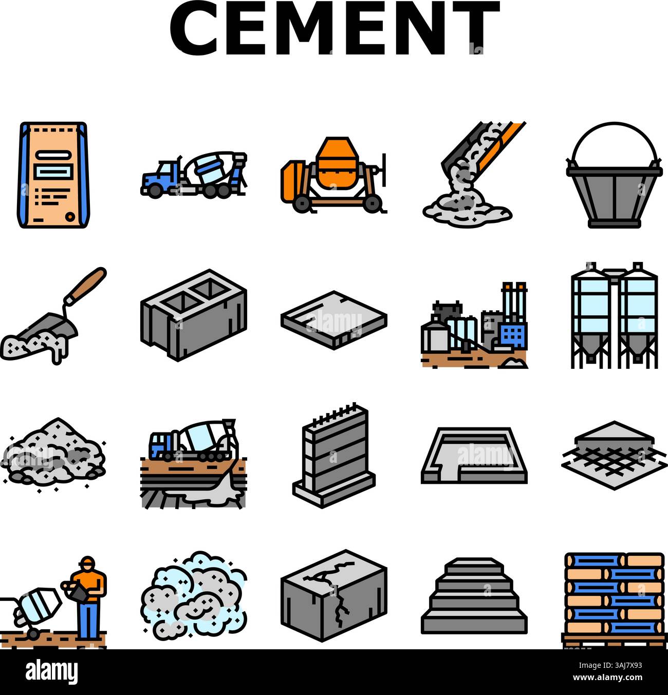 cement concrete construction icons set vector Stock Vector Image & Art ...