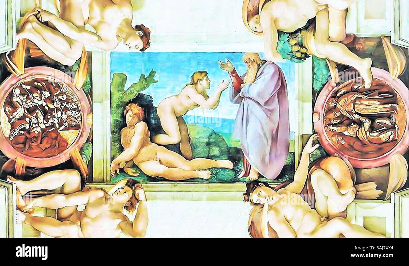 Michelangelo’s fresco, 'The Creation of Eve,' painted between 1509 and 1510, is part of the ...