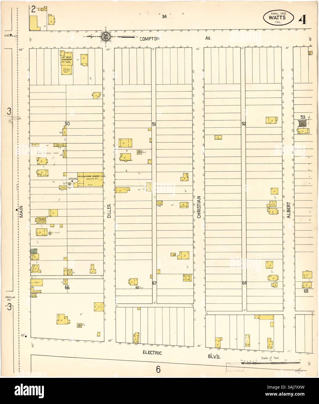 This April 1910 Sanborn Fire Insurance Map illustrates the Watts area ...