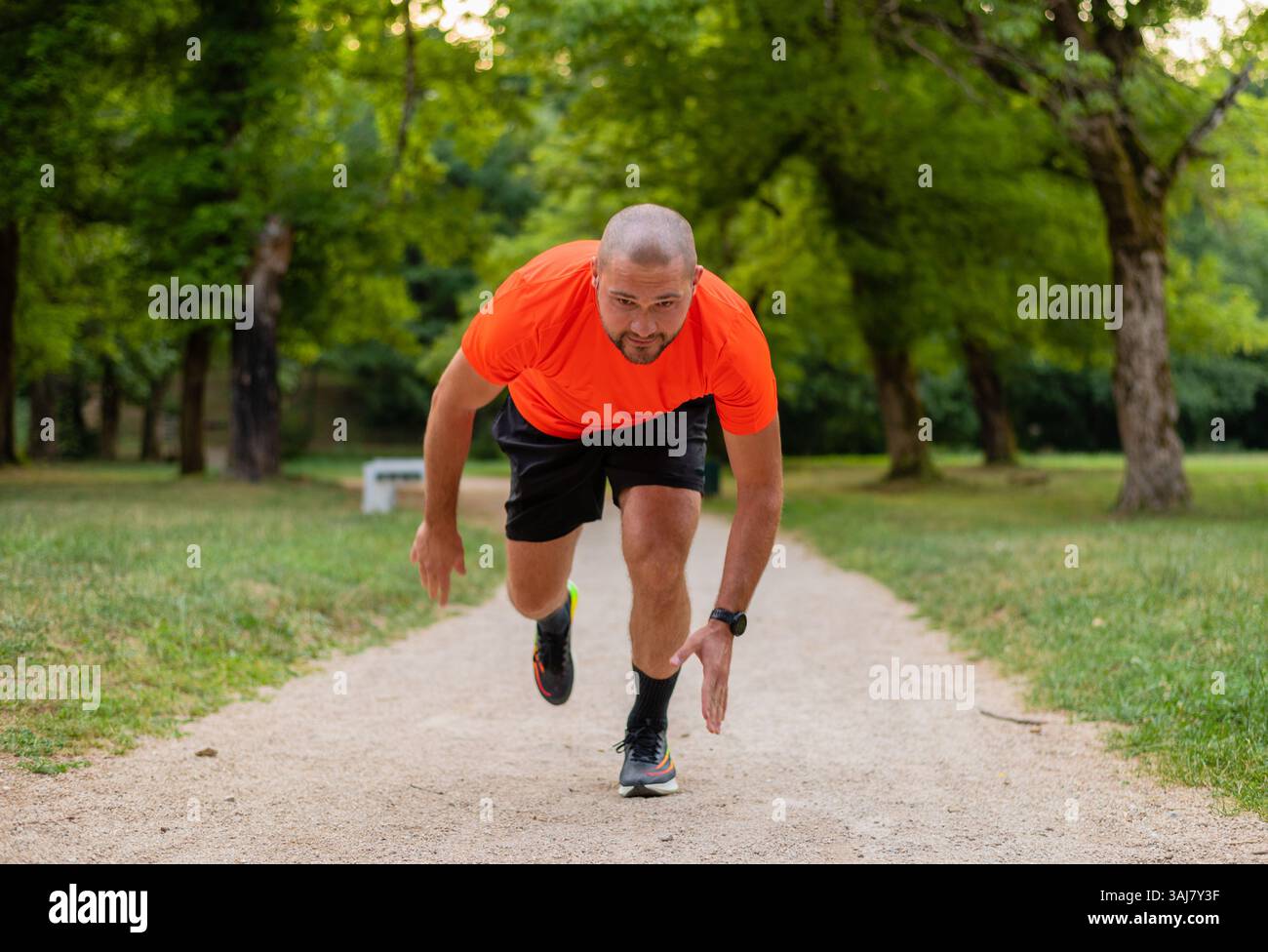 Athletic man running at park Stock Photo - Alamy