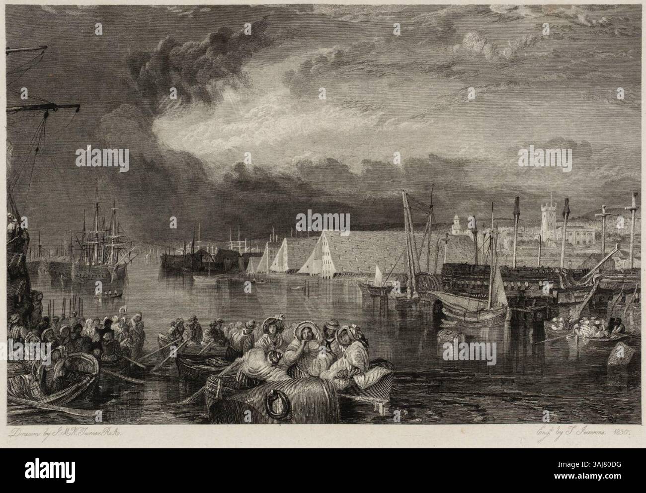 This 1830 line engraving after Joseph Mallord William Turner shows the ...