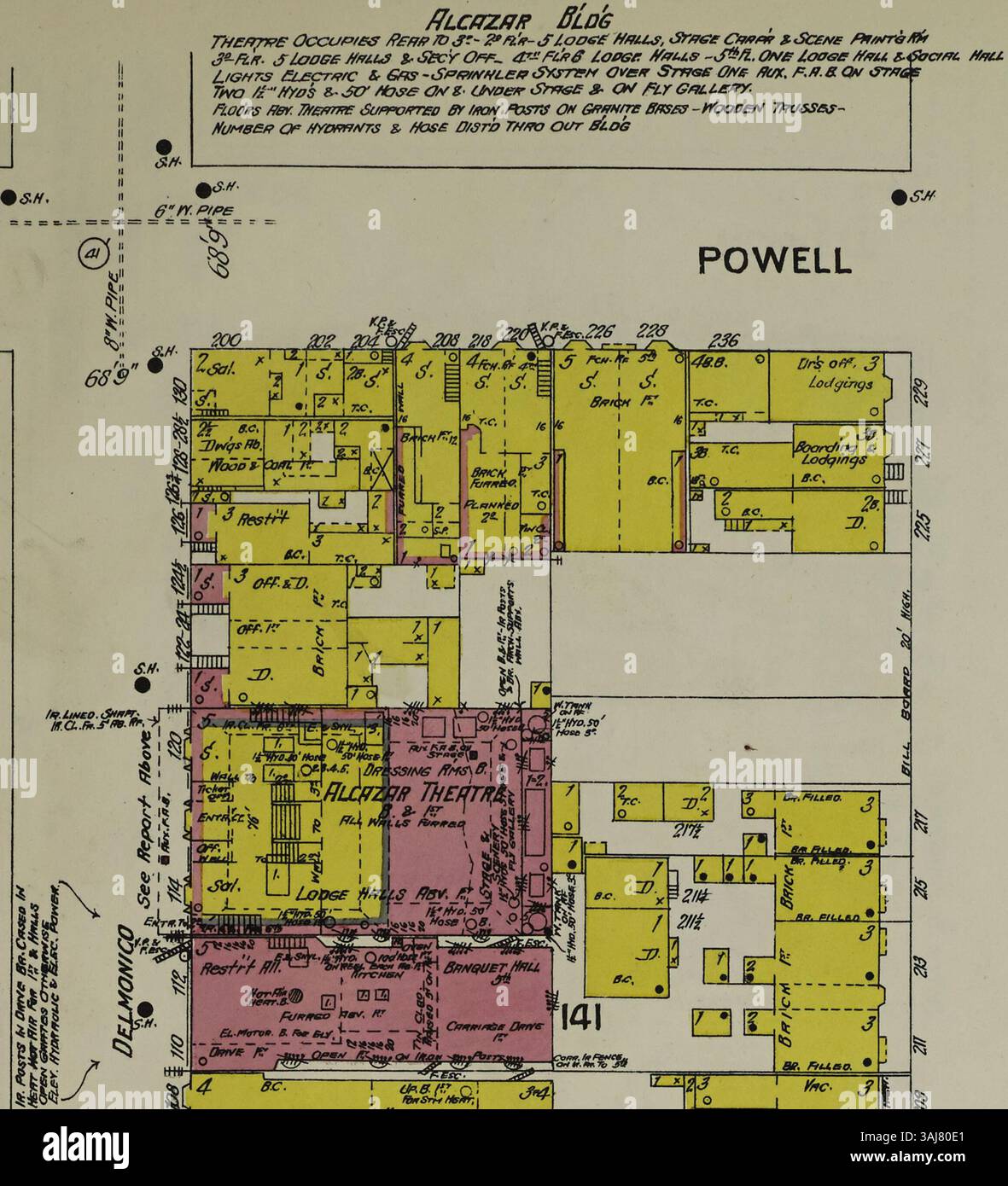 1899 Sanborn Fire Insurance map showing the Alcazar Theatre and ...