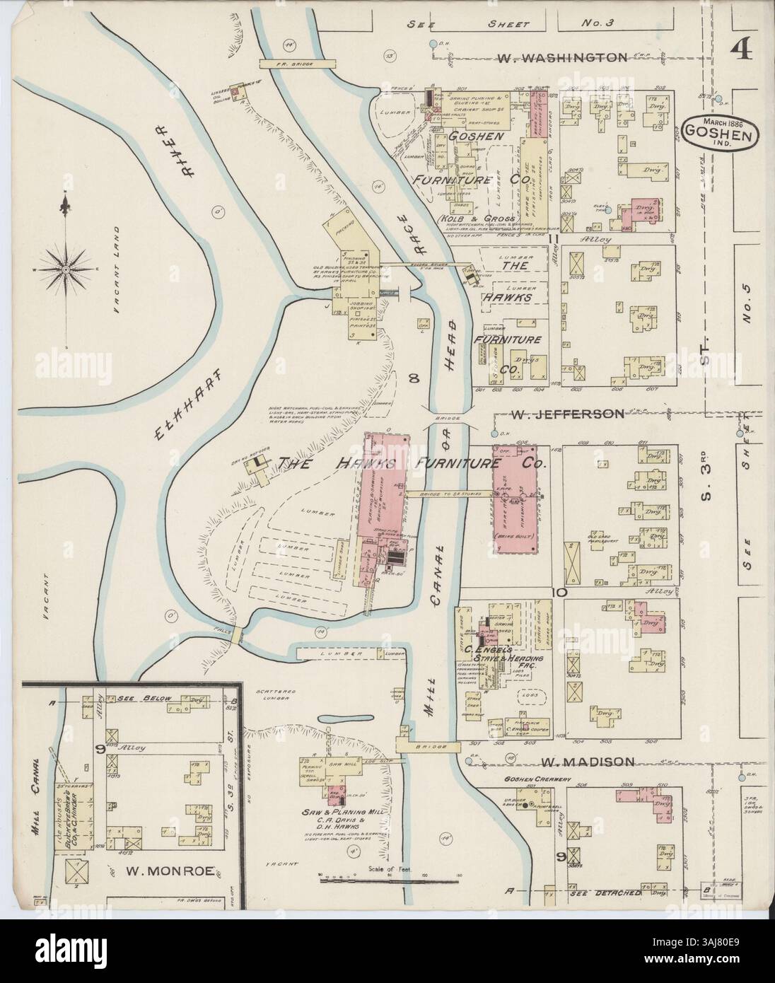 This Sanborn Fire Insurance Map from March 1886 depicts the layout of ...