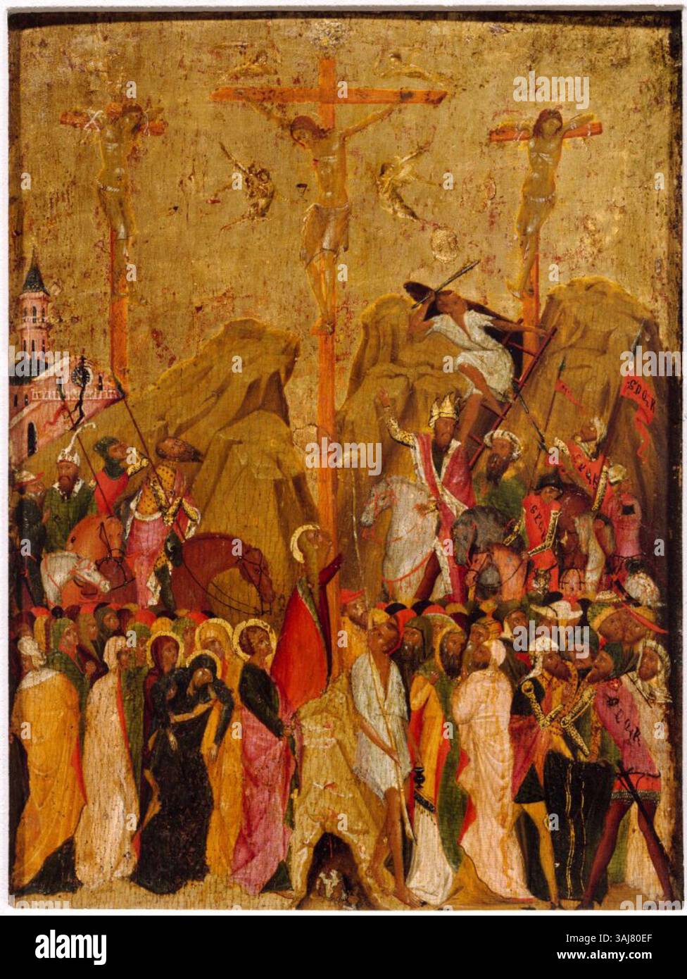 The painting 'The Crucifixion' by an anonymous Swedish artist, created between 1400 and 1419 ...