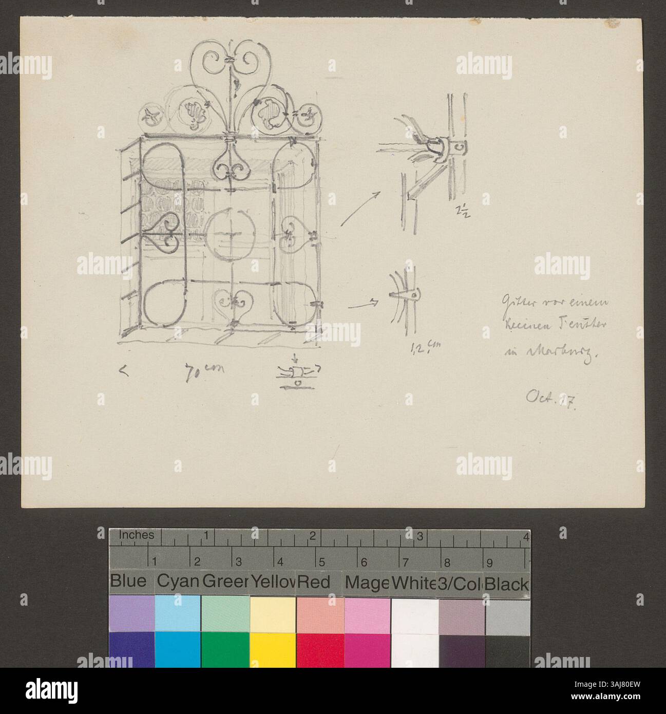 This 1861 drawing by Johann Rudolf Rahn depicts a grid before a small window in Marburg, Germany ...