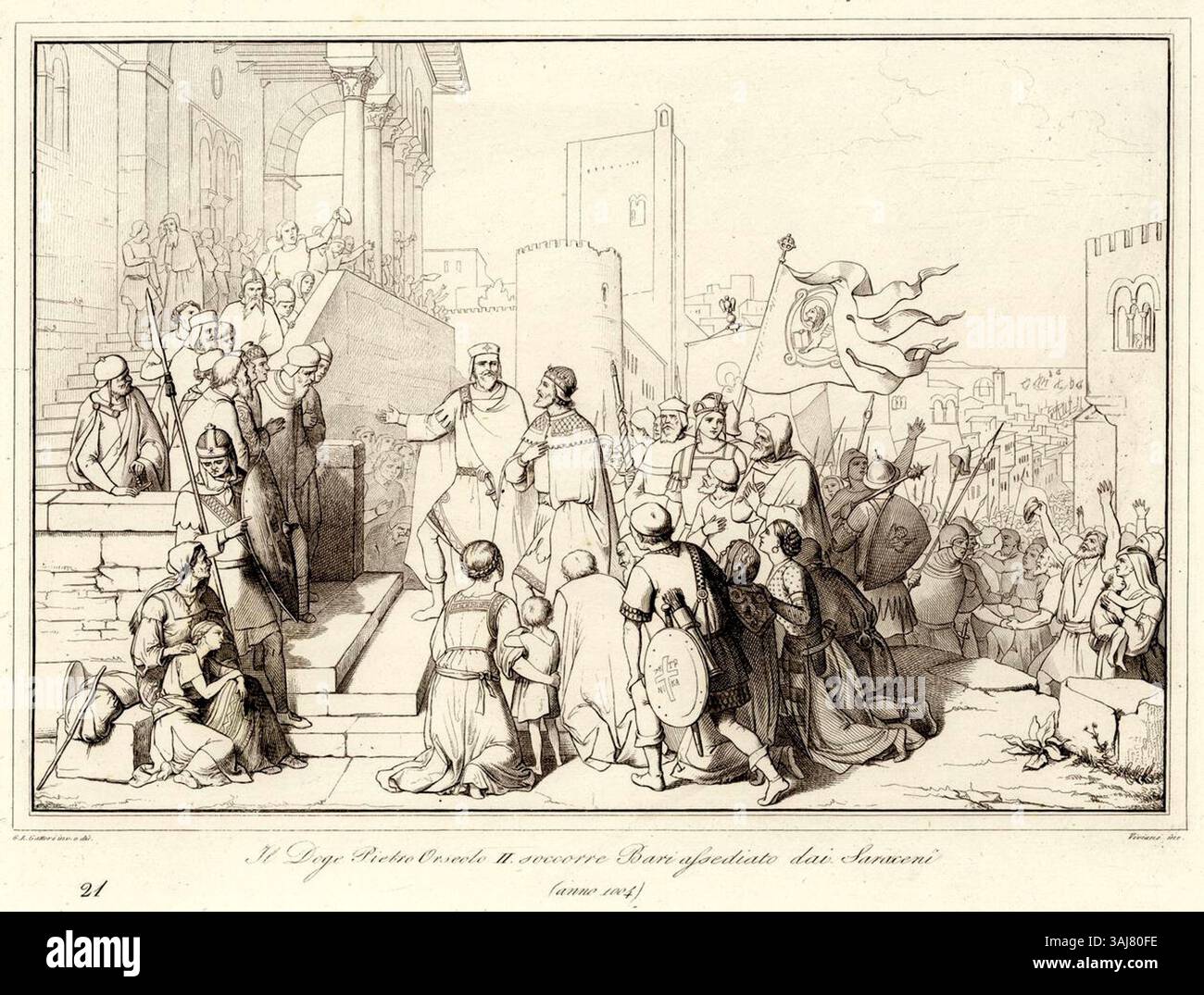 This painting shows Doge Pietro II Orseolo coming to the aid of Bari ...