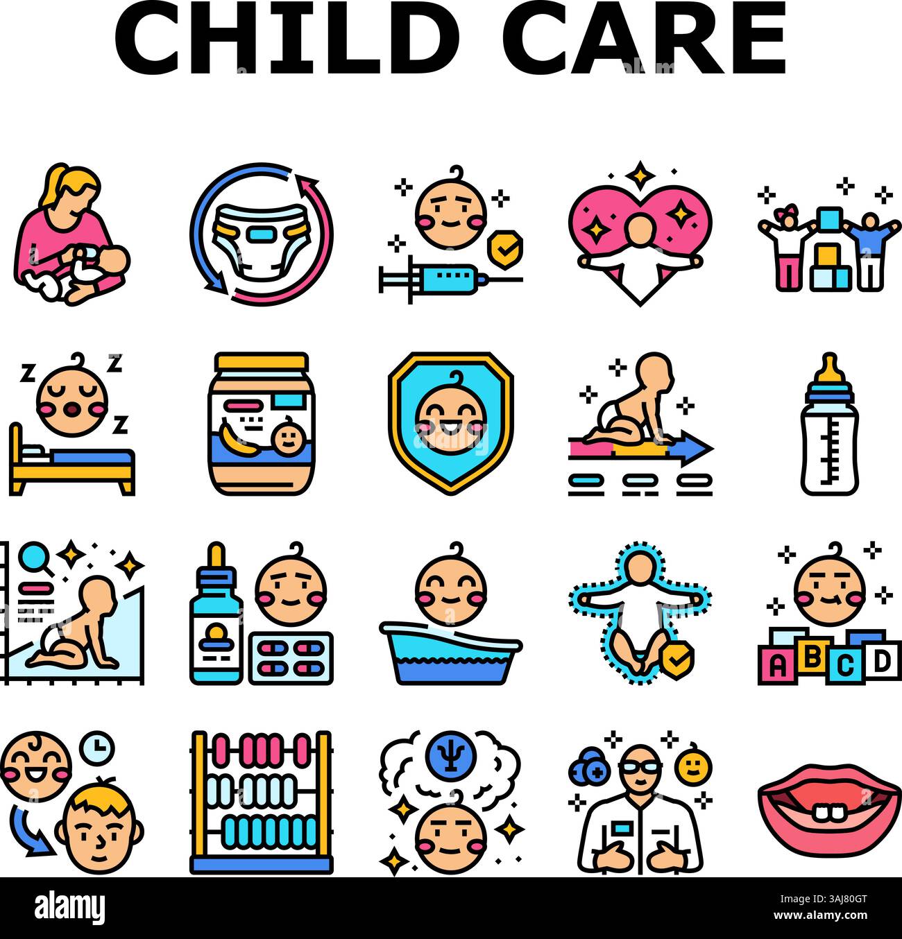 child care nurse pediatric icons set vector Stock Vector Image & Art ...