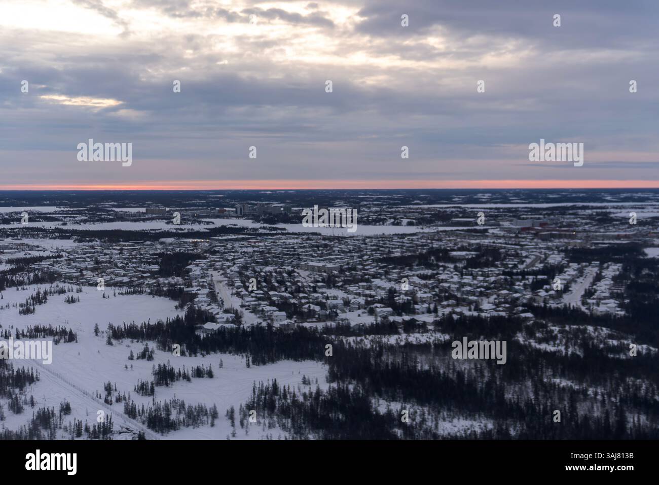 An aerial view of winter landscape at Yellowknife, Northwest ...