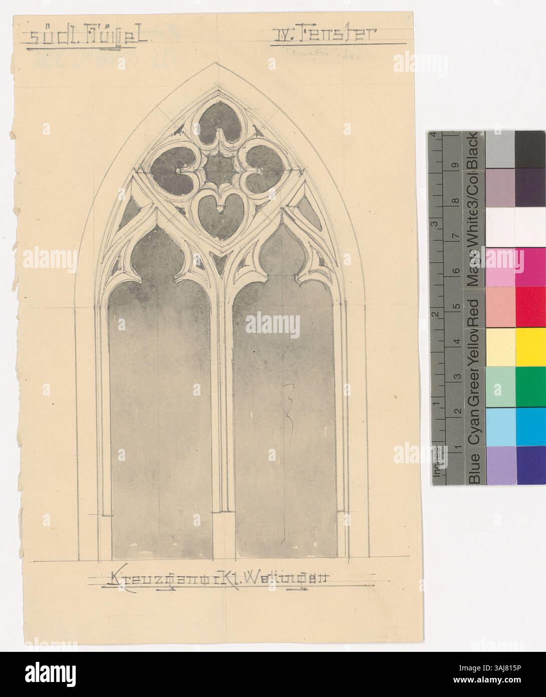 An illustration of the southern wing IV window in the cloister of ...