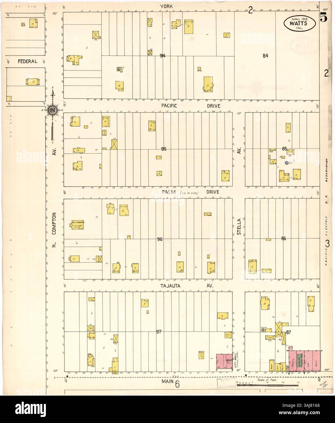 This 1910 Sanborn Fire Insurance Map from Watts, Los Angeles County ...