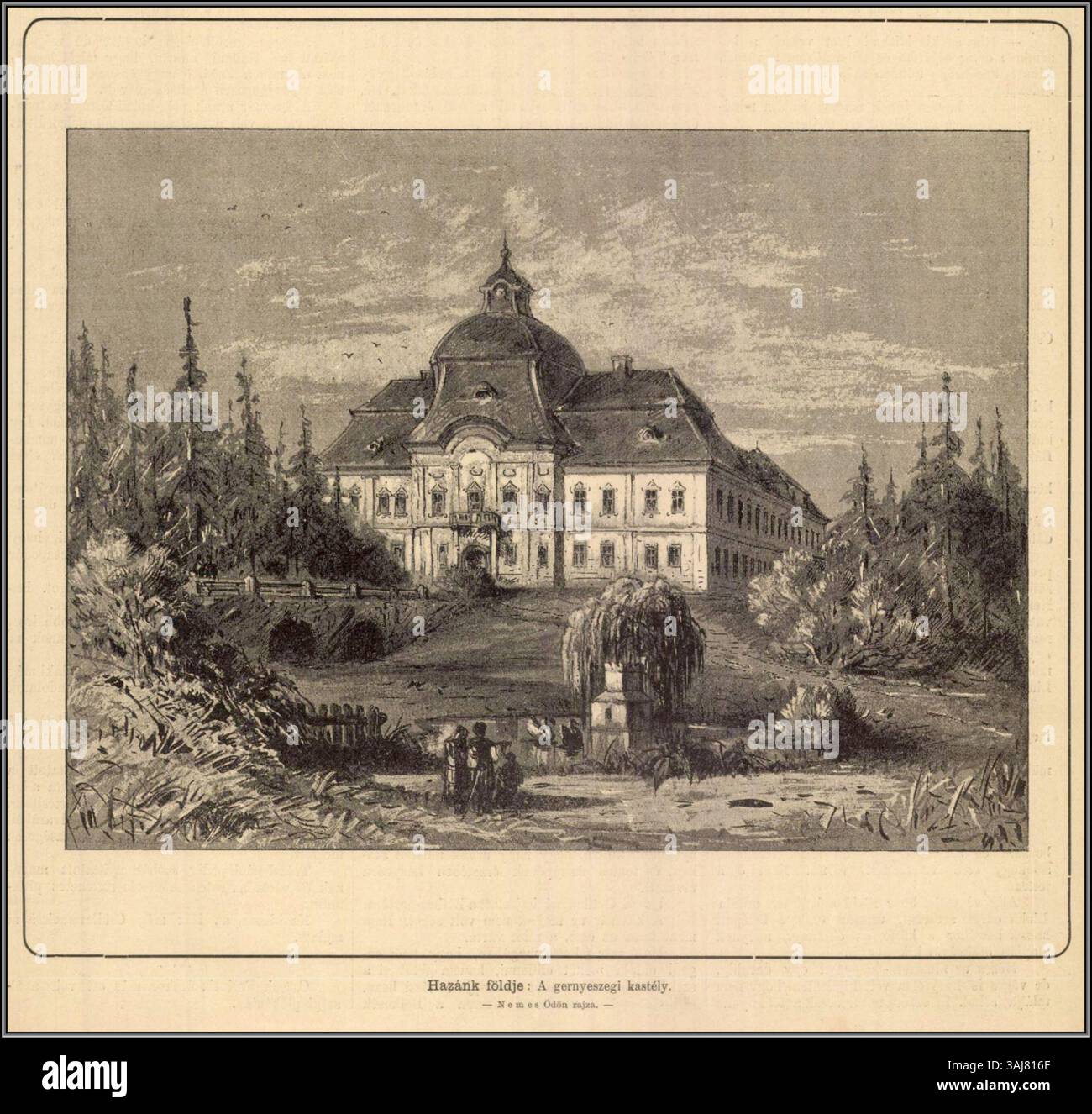 Drawing of the Gernyeszegi Teleki Castle by Ödön Nemes, depicting the ...