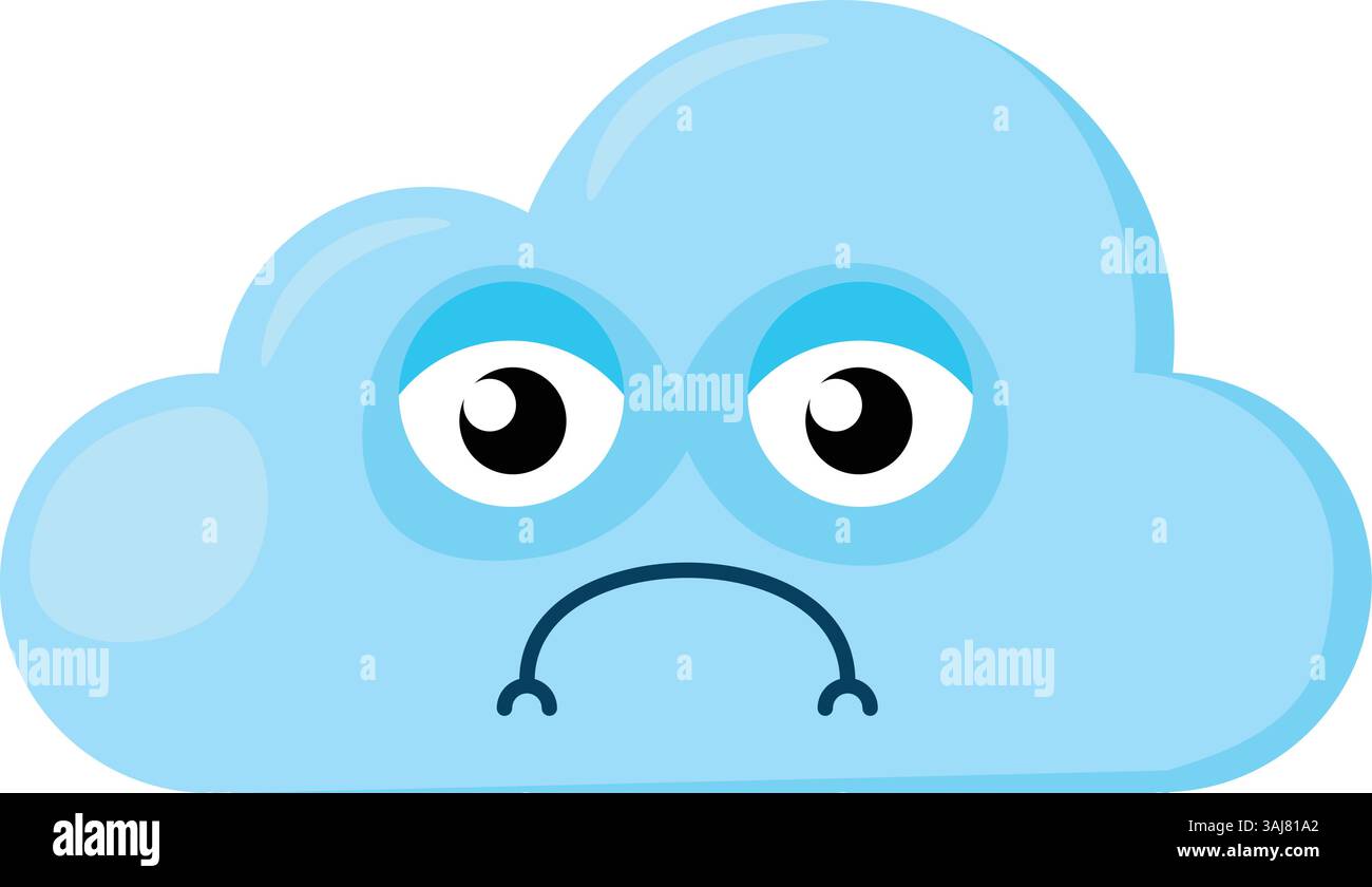 Blue sad Emoji Cloud with upset look. Design element for children ...