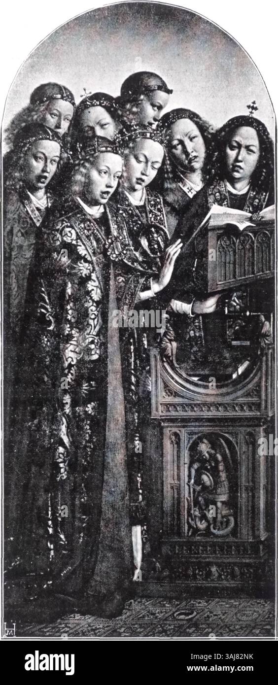 This oil painting by Jan van Eyck, created in 1432, depicts singing ...