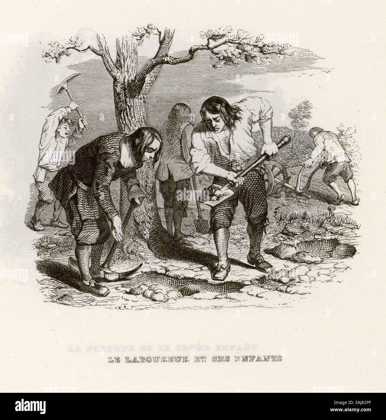 This 1840 print from Fables de La Fontaine features the farmer and his ...