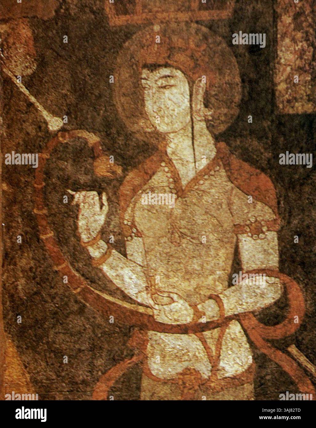 7th-century Sogdian painting depicts a female figure playing a bowed ...