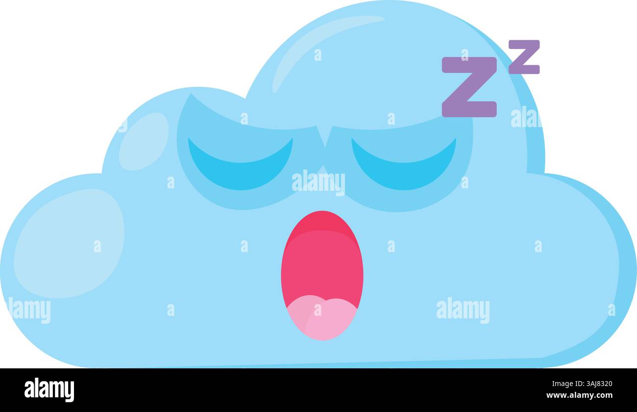Blue sleeping bored Emoji Cloud with snoring open mouth. Design element ...