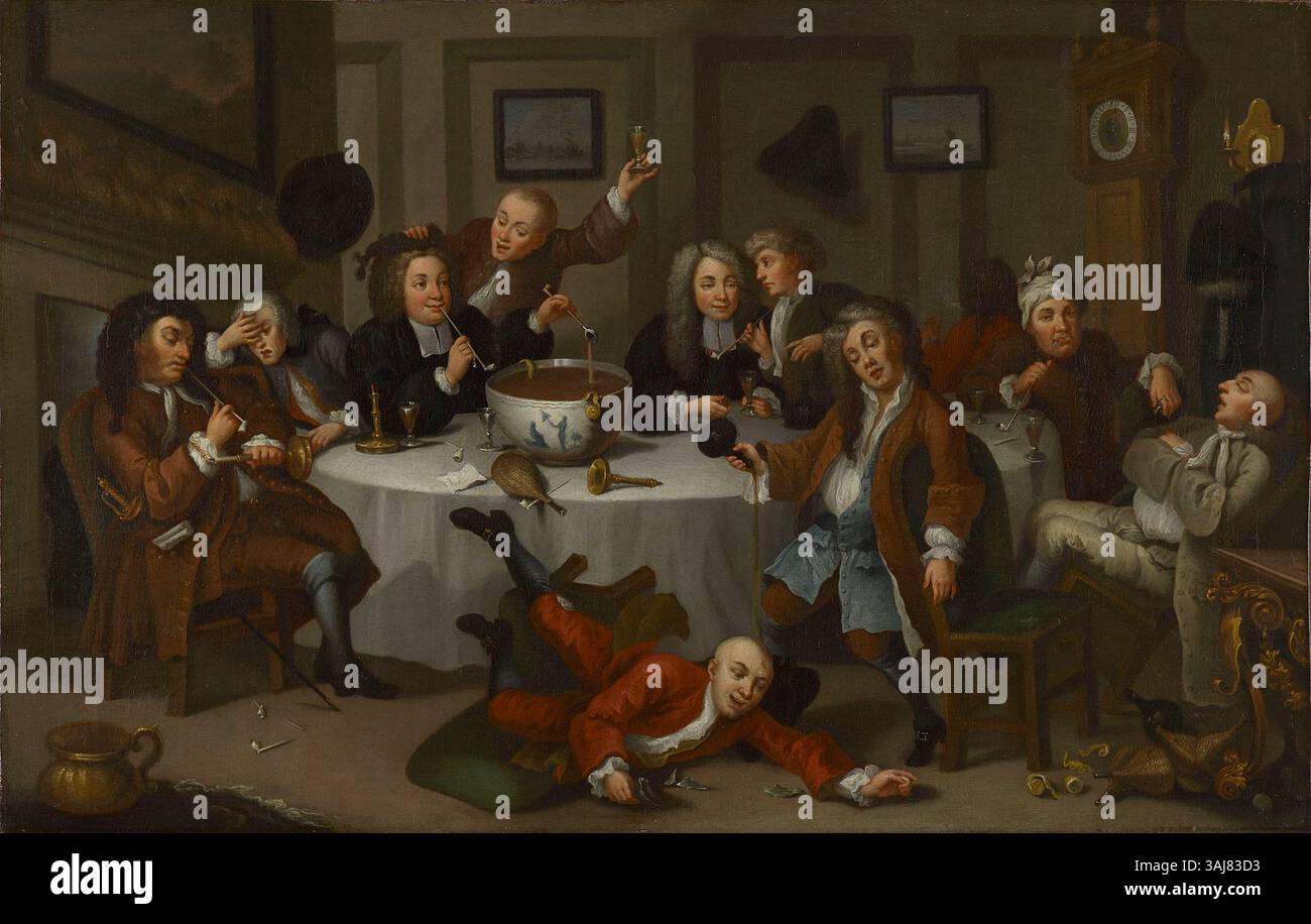 A Midnight Modern Conversation, painted after William Hogarth between ...