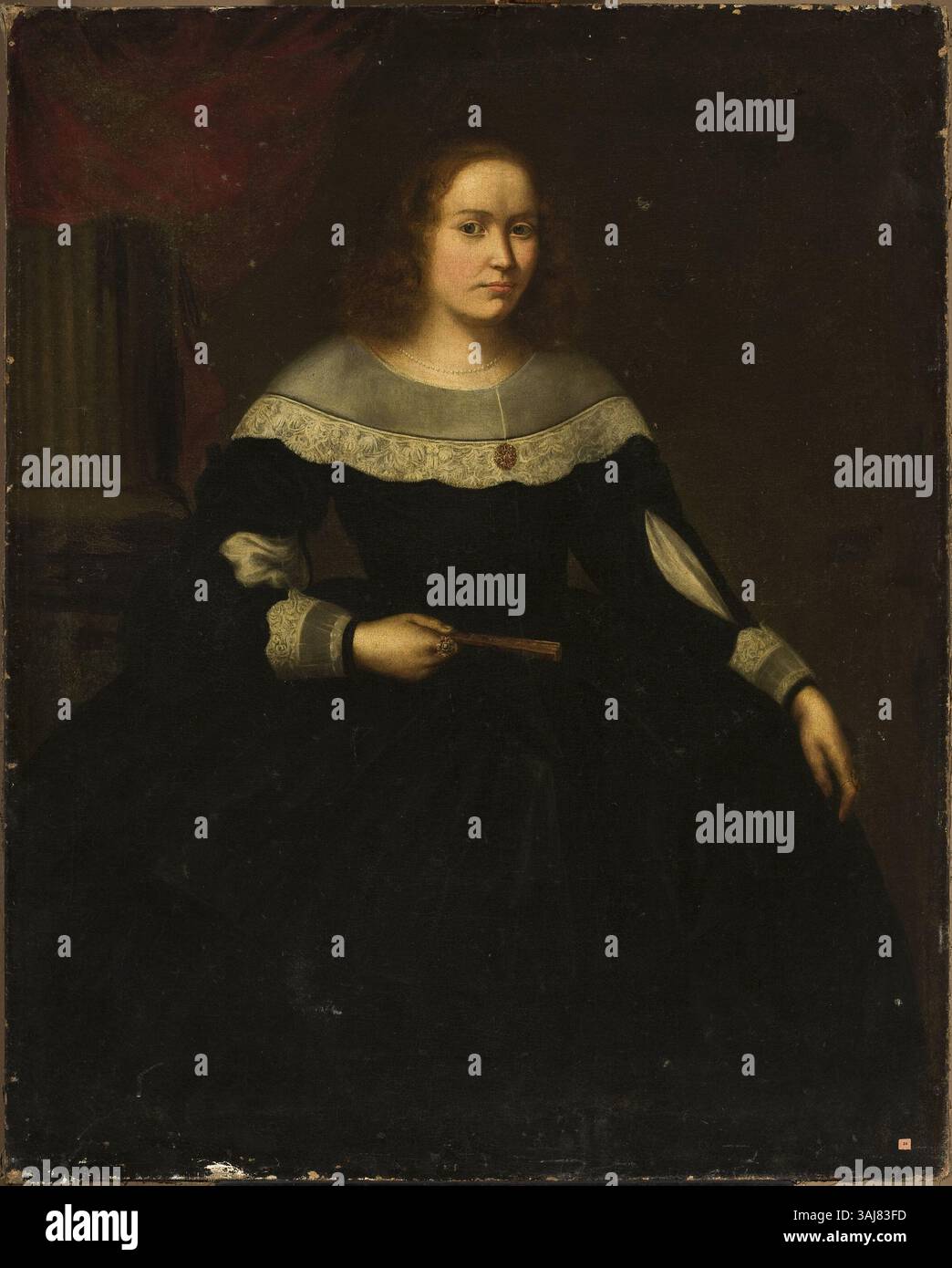 A 17th-century Flemish portrait depicting a woman in a black dress ...