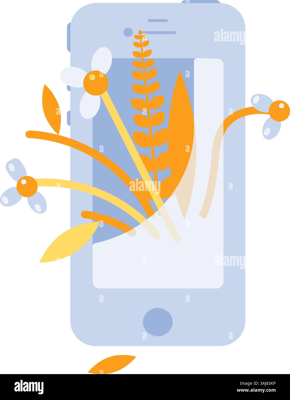 Vector graphic illustration of wilted nosegay growing out from phone in ...