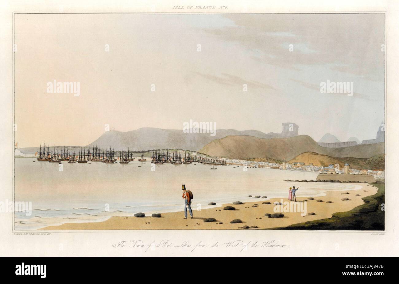 This 1813 print depicts the town of Port Louis, Mauritius, from the ...