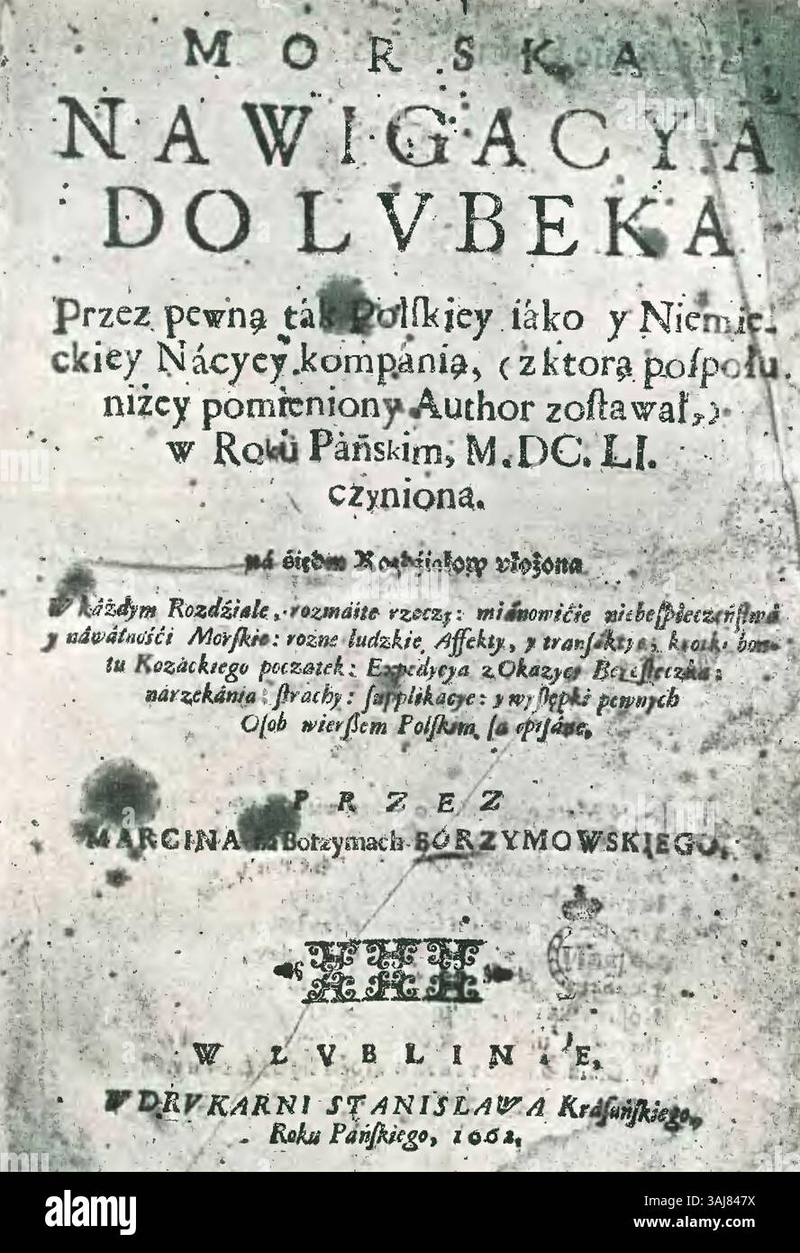 A nautical map of the sea route to Lübeck, created by Marcin Borzymowski in 1662. The map ...