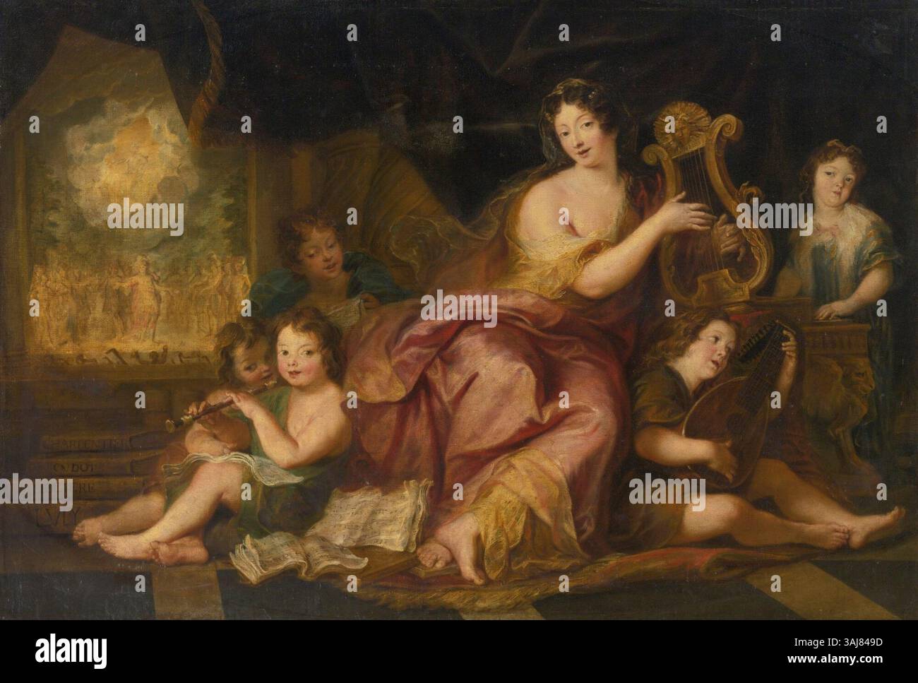 Antoine Coypel’s 'Allegory of Music' from circa 1684 features a portrait of Madame de Maintenon ...