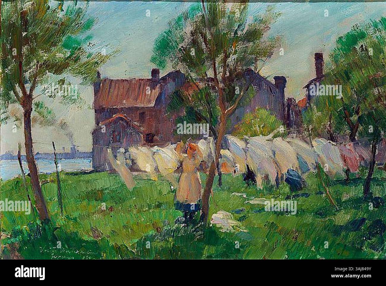 *Drying Laundry in the Sun* (early 1900s) by Victor Westerholm depicts ...