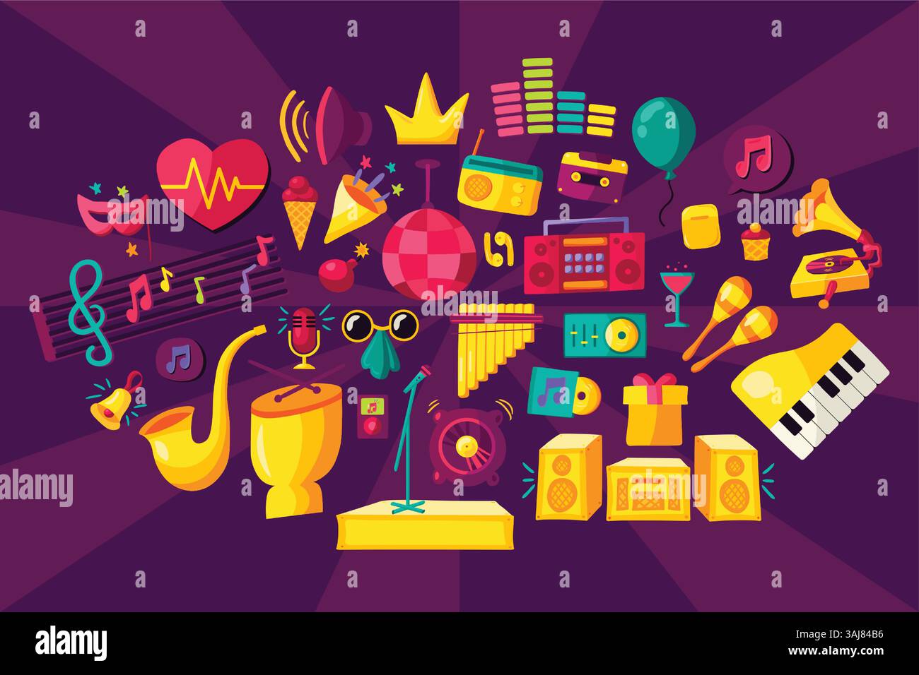 Set of classical and modern musical instruments assembled into large ...