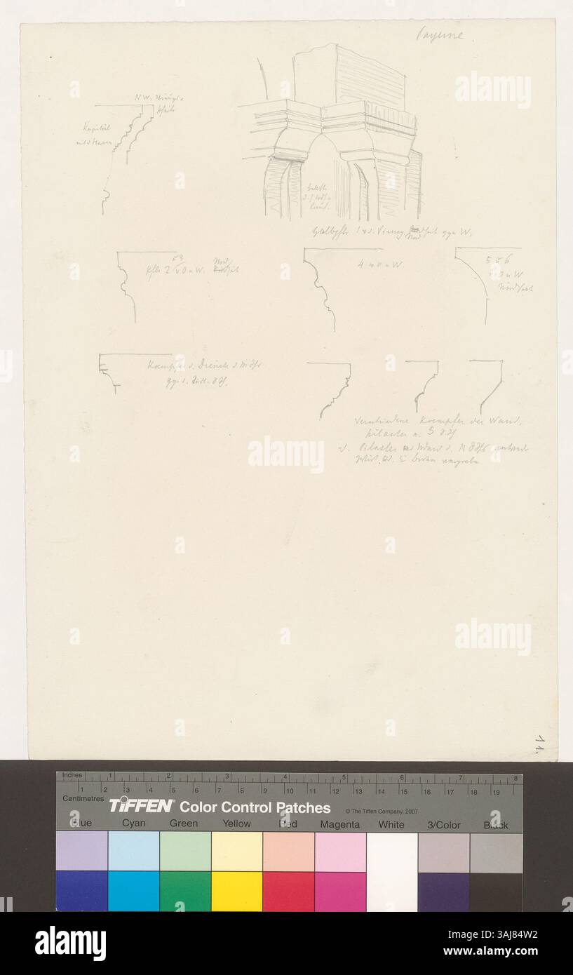 This image shows views and cross-sections of the capitals and abacuses ...
