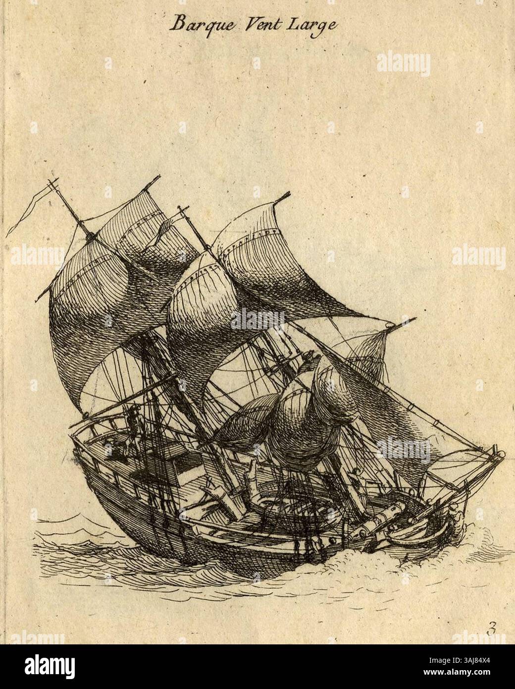 A 1813 drawing by Pierre Ozanne, depicting a ship sailing in strong ...