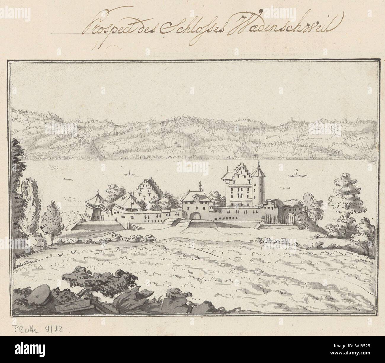 A drawing of the Schloss Waedenschweil, produced by an unknown artist ...