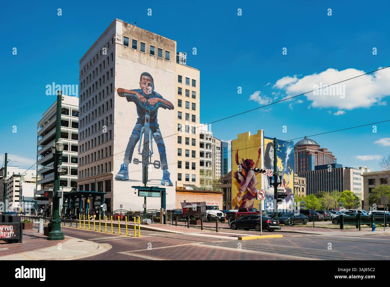 Large murals on Main Street in downtown Houston Texas USA Stock Photo ...