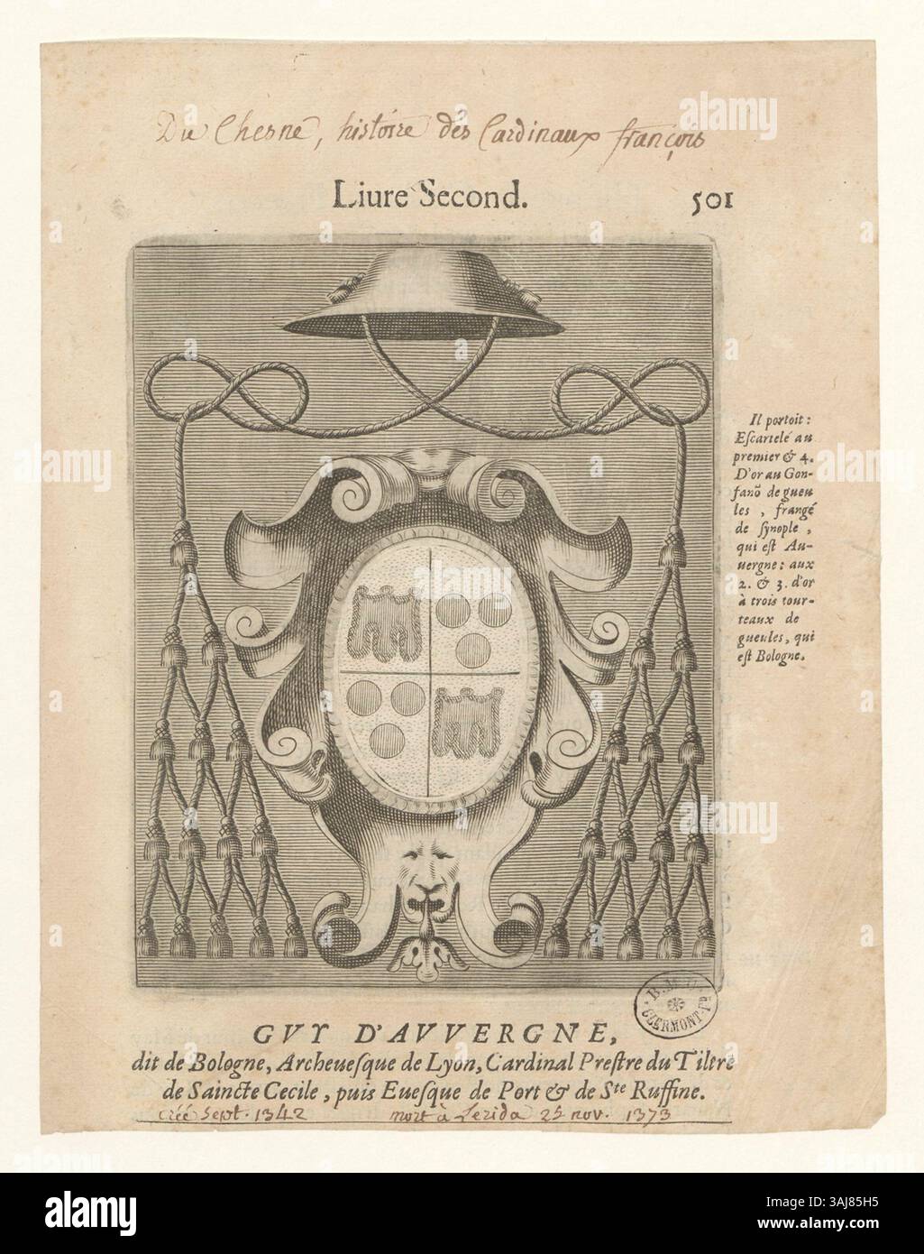 Intaglio print from the Boyer collection depicting Guy d'Auvergne, a ...