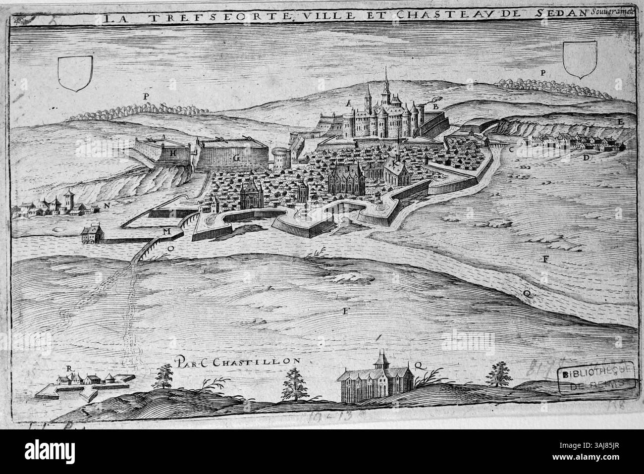 This reprint of Claude Chastillon’s engraving (1559–1616) depicts Sedan ...