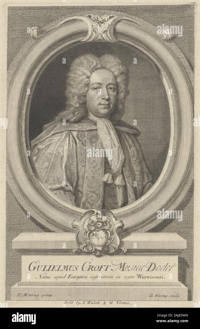 This engraving, created by George Vertue, features William Croft, an ...